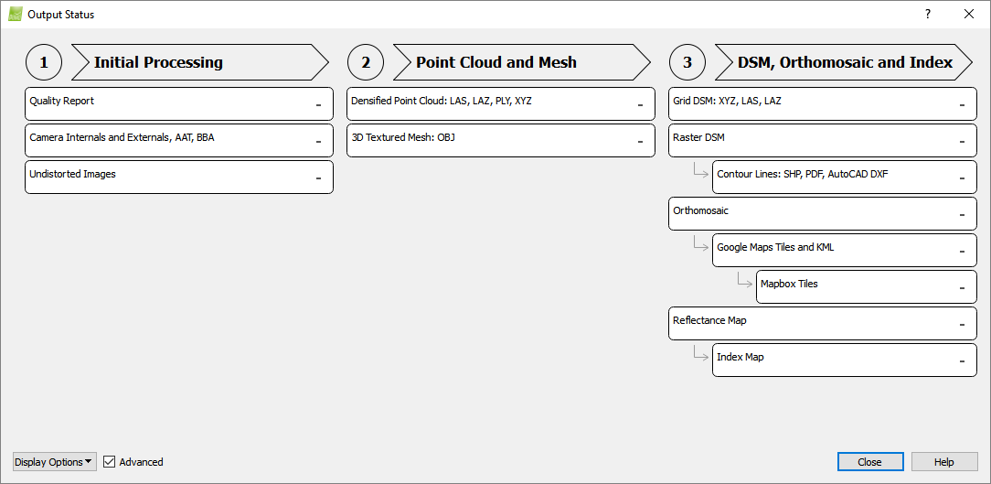 Menu Process > Output Status... - PIX4Dmapper